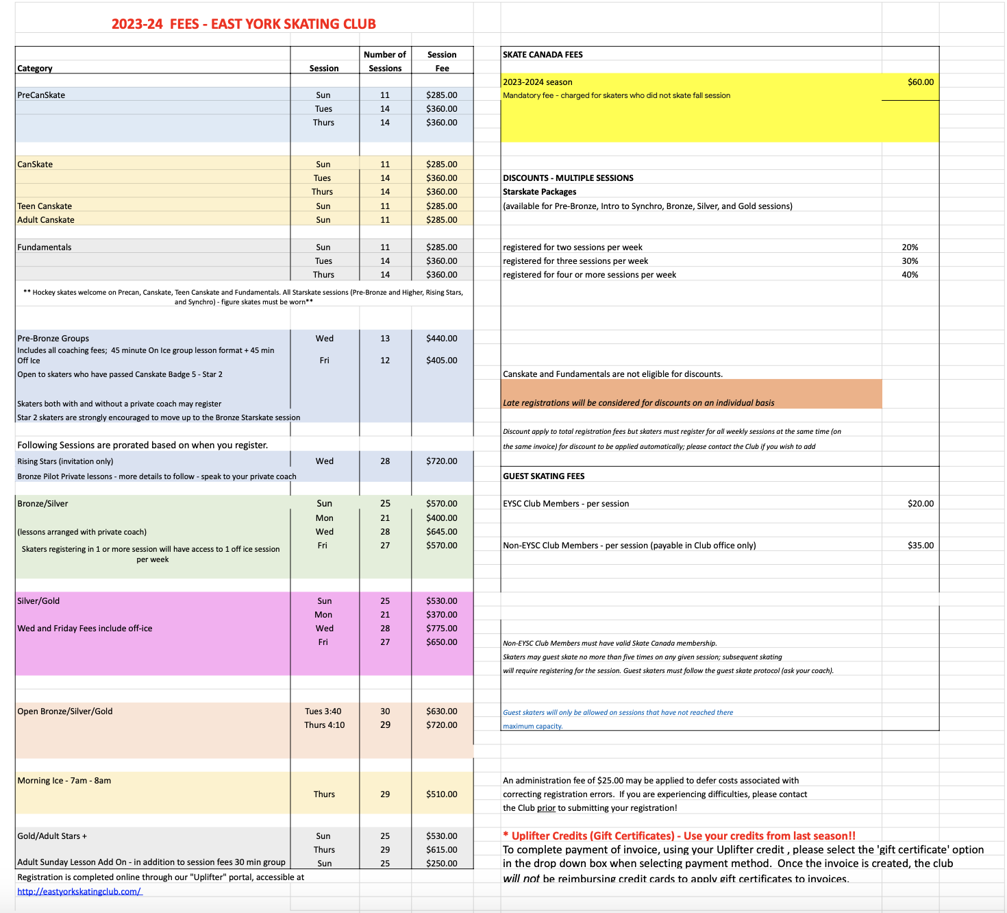 Winter 2024 - Pricing :: Program Registrations - EYSC